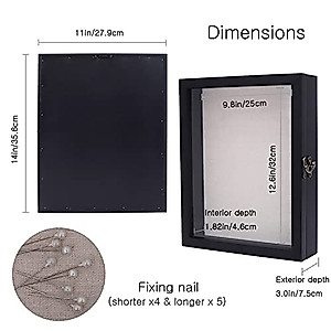 UMICAL 11x14 Shadow Box Display Case Black Shadow Box Frame with Linen Back and HD Plexiglass Window Door Wood Memory Box for Keepsakes