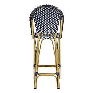 Safavieh PAT4008A Collection Ford Navy and White Indoor/Outdoor Stacking French Bistro Bar Stool