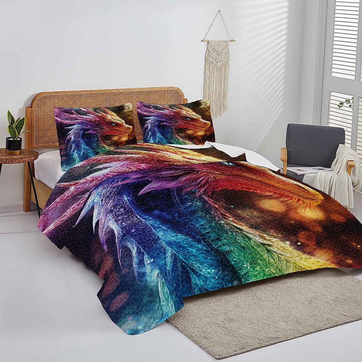 Personalized Dragon Quilt Pattern - Fantasy Colorful Dragon Quilt - Dragon Quilt Full Size - Dragon Quilt Set - Dragon Bedding Twin - Dragon Bedspread - Dragon Sheets Queen - Dragon Quilt Pattern