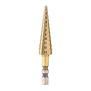 Akozon Step Drill, 1pc High Speed Steel Coated Step Drill Bit Cutter Hex Shank Power Tools 3-13mm, HSS Professional Pagoda Step Drill Bit Set Step Drill Bit Cone Drill Bit