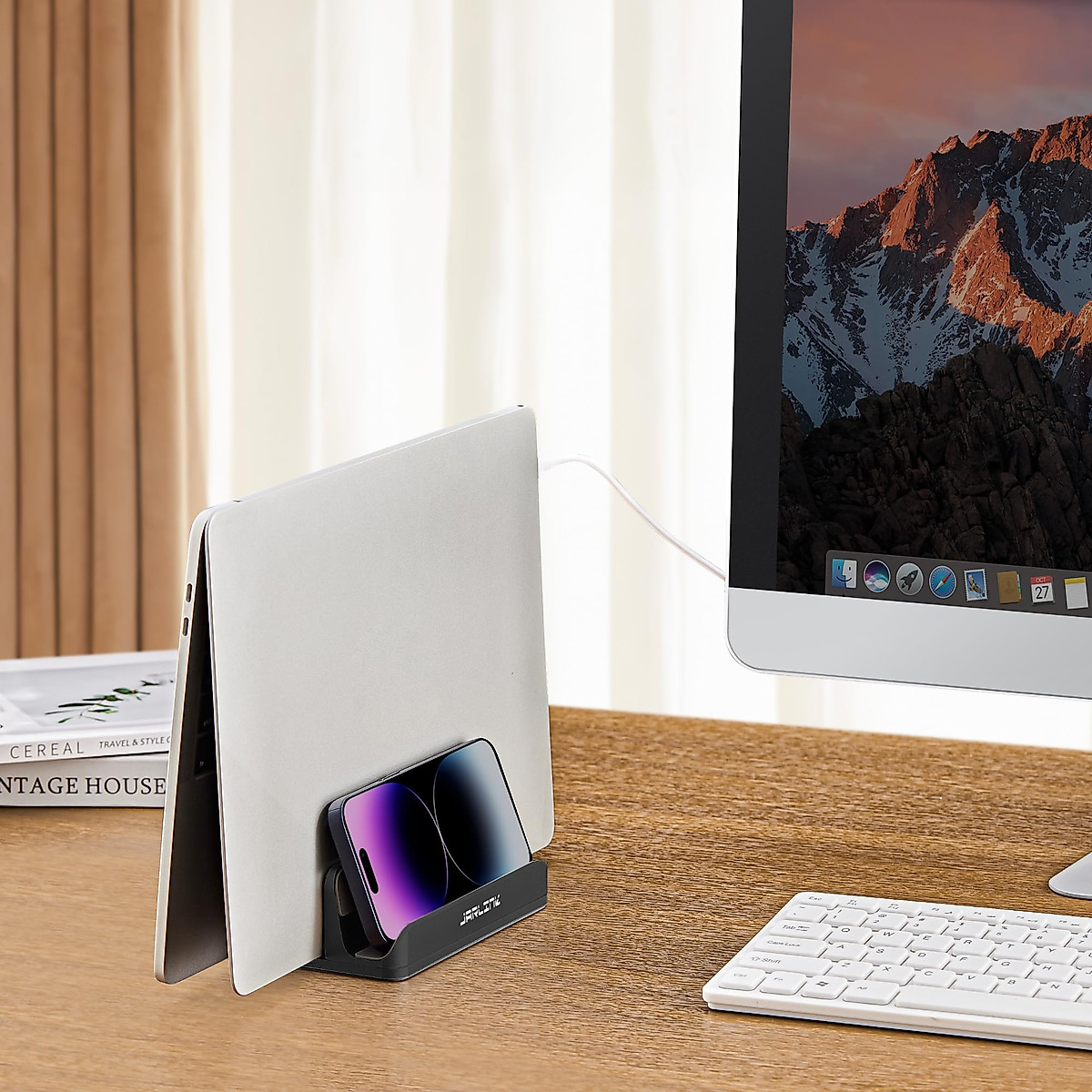 JARLINK Adjustable Vertical Laptop Stand, Desktop Stand Adjustable Laptop Holder with 2 Slots (up to 17.3 inches), Compatible with All MacBook Pro/Air/Microsoft Surface, Newly Designed, (Black)