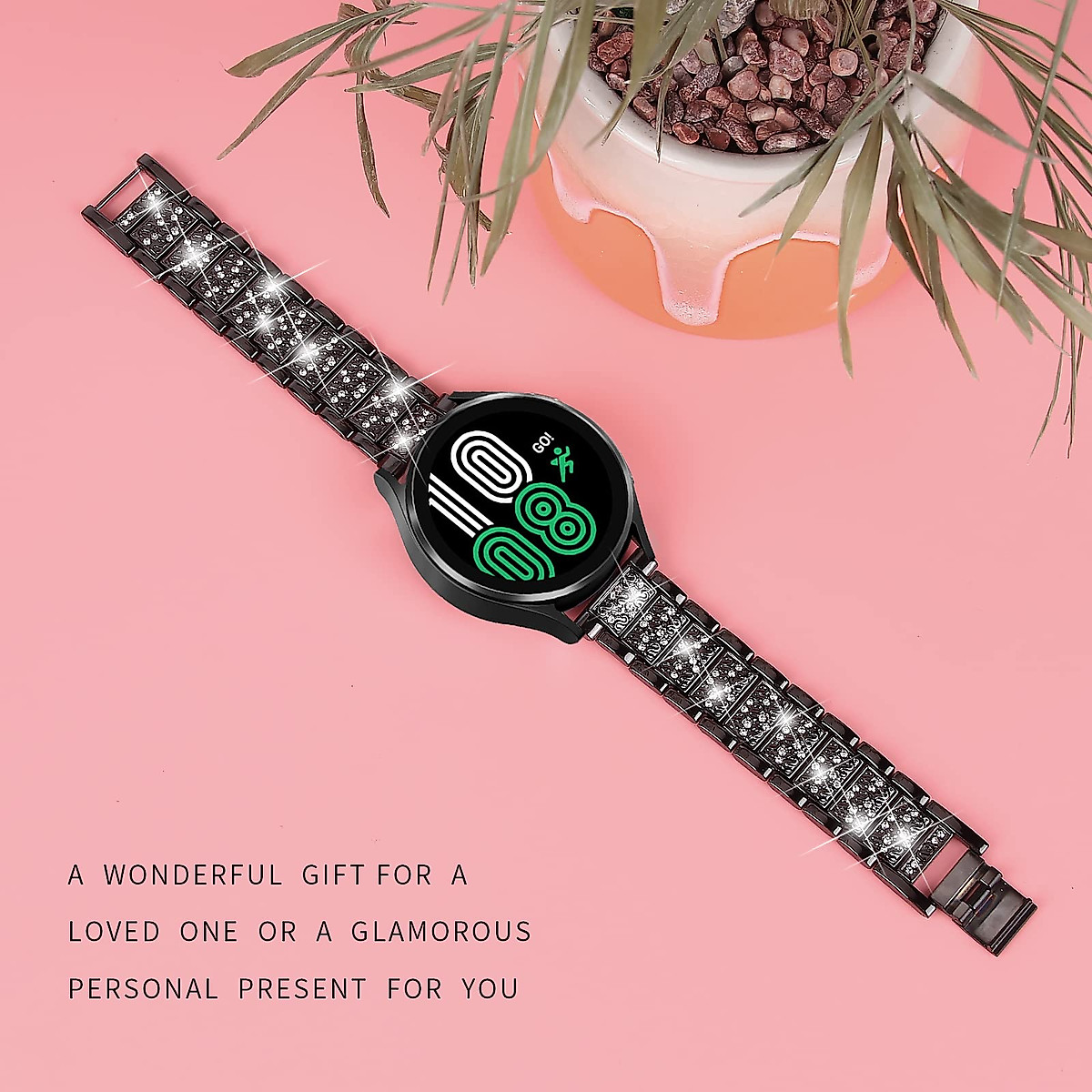 Mtozon Bling Women Bands Compatible with Samsung Galaxy Watch 7 6 5 4 40mm 44mm/Watch 3 41mm/Samsung Active 2 40mm 44mm/Watch4 Classic/Galaxy Watch 5 pro/Metal Dressy Wristbands, Black
