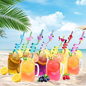 Reusable Flamingo Straws for Birthday Party Supplies | Party Favors,Luau Hawaiian Pool Party with 2 Cleaning Brush (24+2)