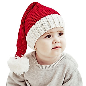 Christmas Hat for Kids, Santa Hat Winter Hat for Baby Slouchy Beanie Windproof Warm Knit Christmas Decoration Cap Red