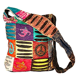 Blue Red Hobo Cotton Sling Cross Body Messenger Shoulder Bag Hippie Boho Bohemian Light Roomy Spacious (COLORFUL OM)