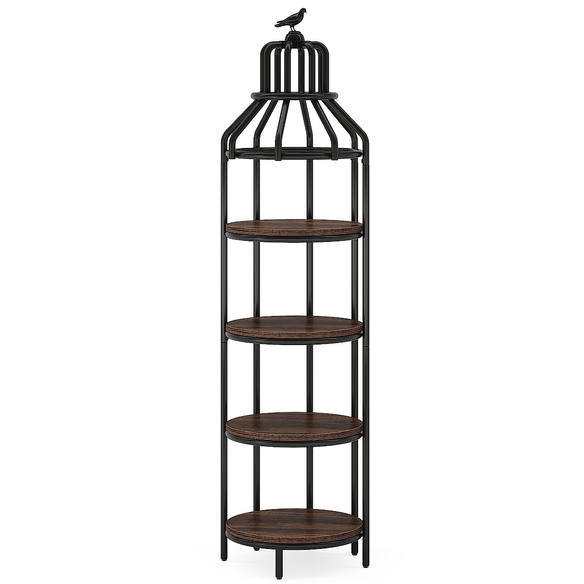 Tribesigns 4-Tier Corner Bookshelf, Industrial 4 Shelf Corner Bookcase Small Book Shelf, Round Floor Standing Display Storage Rack Organizer for Living Room, Home Office, Small Space (Rustic Brown)