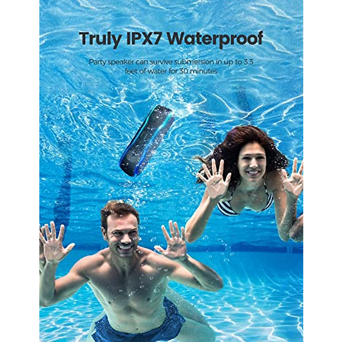 Portable Bluetooth Speaker, IPX7 Waterproof Wireless Speaker with Colorful Flashing Lights, 25W Super Bass with 24H Playtime, 100ft Bluetooth Range, TWS Pairing for Outdoor, Home, Party, Beach, Travel