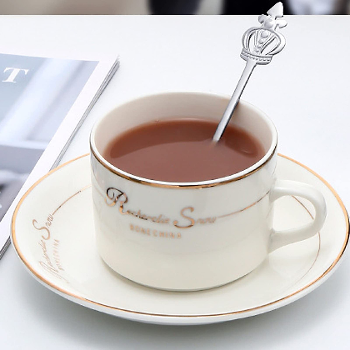 Pinenjoy 6Pcs Mini Crown Spoons 18/10(304) Stainless Steel Teaspoon 4.92inch Sugar Stirring Spoon for Coffee Cappuccino Espresso Dessert Ice Cream Appetizers Dessert