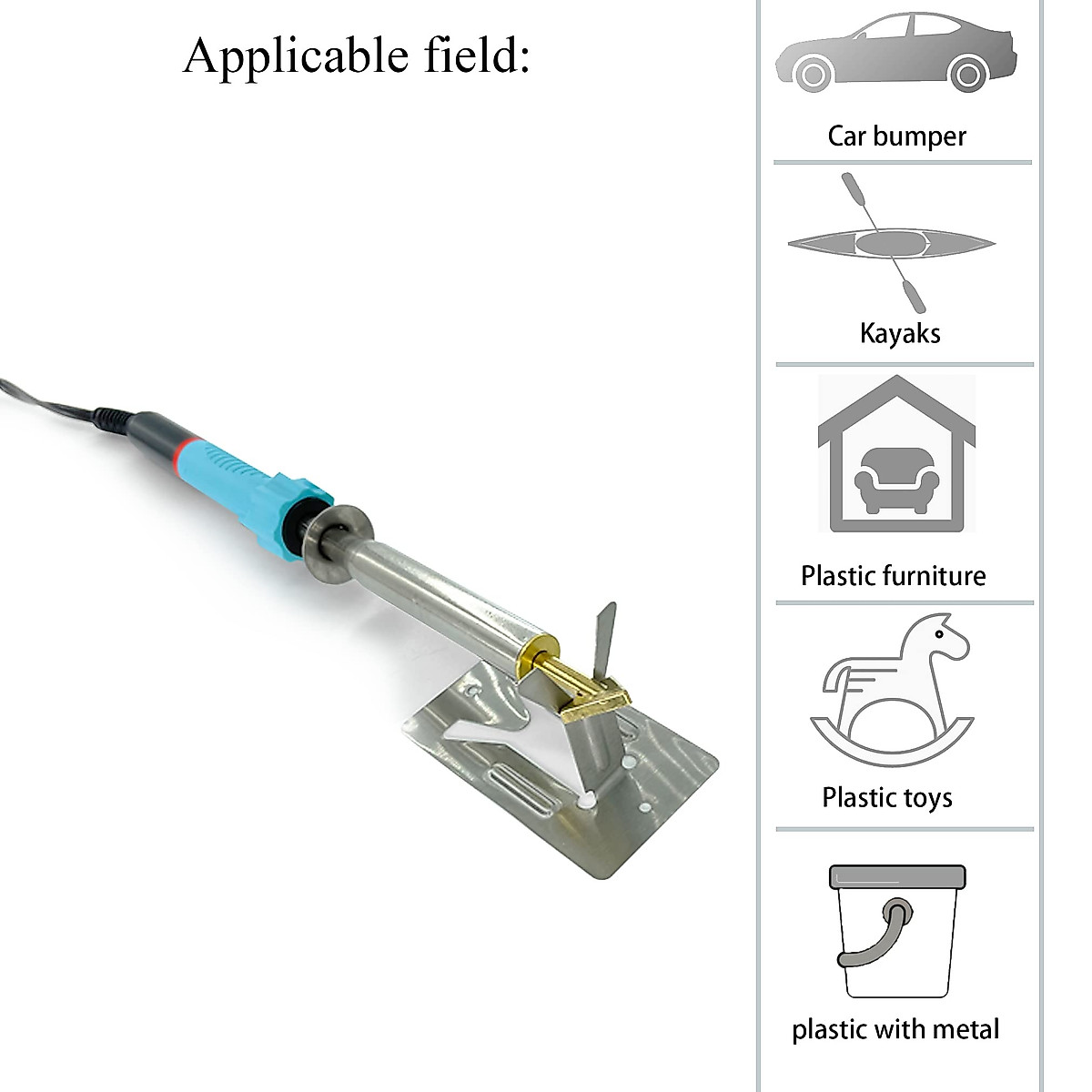 Plastic Welding Repair Kit - 80W Iron 20 black Rods, Sandpaper,Stainless Steel Mesh, Portable Use - Welder Tools for Car Bumper, Kayak, Canoe,110V Only