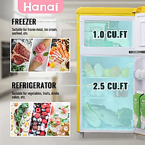 WANAI 3.5 Cu.ft Compact Refrigerators Mini Fridge with Freezer Yellow Small Fridge Dual Door Classic Retro Refrigerator Removable Glass Shelves Adjustable Thermostat for Home Office Dorm RV