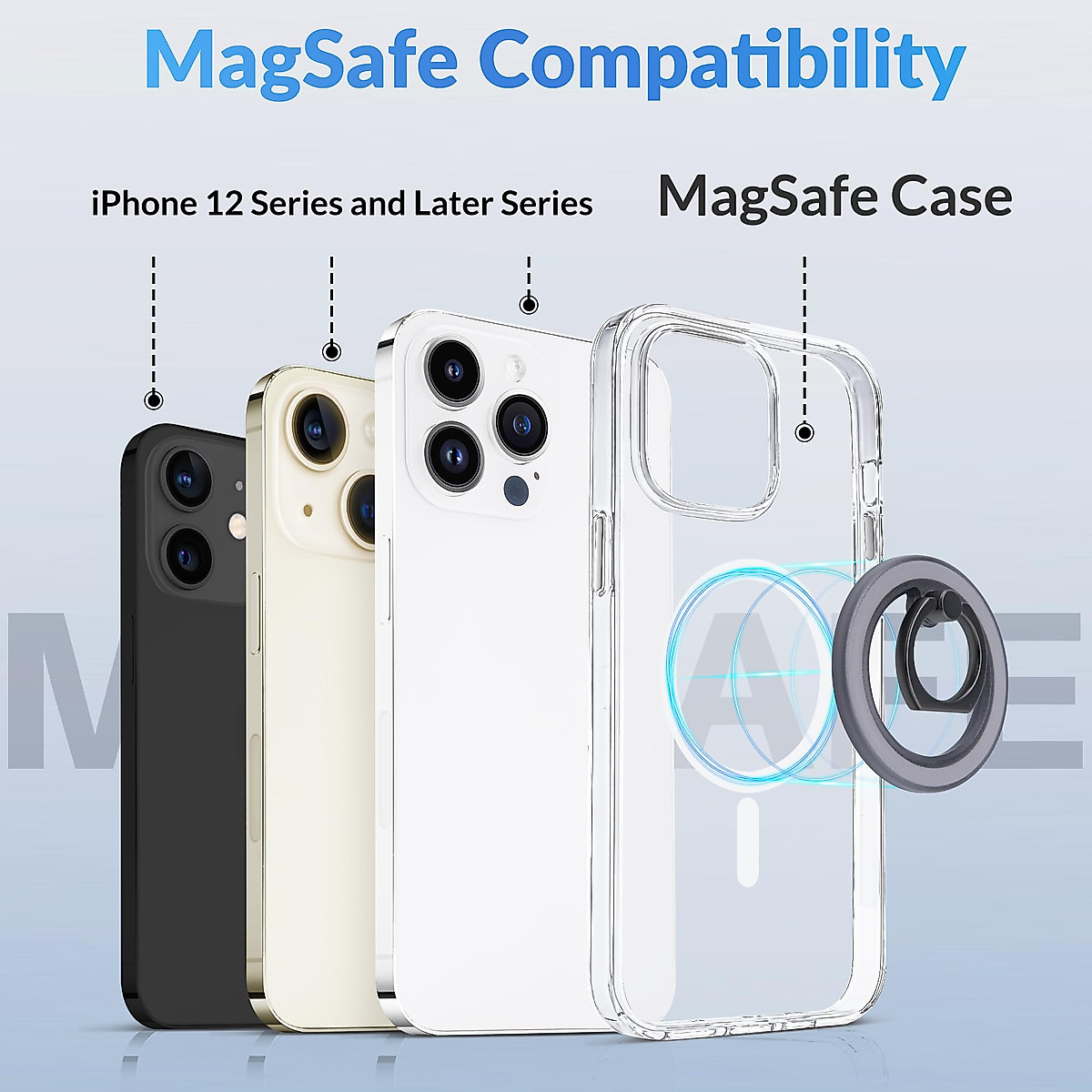 Magnetic Phone Ring Holder Compatible with MagSafe - metisinno Magnetic Phone Grip, Adjustable Finger Ring Grip and Stand, Remove for Wireless Charging Compatible, Black