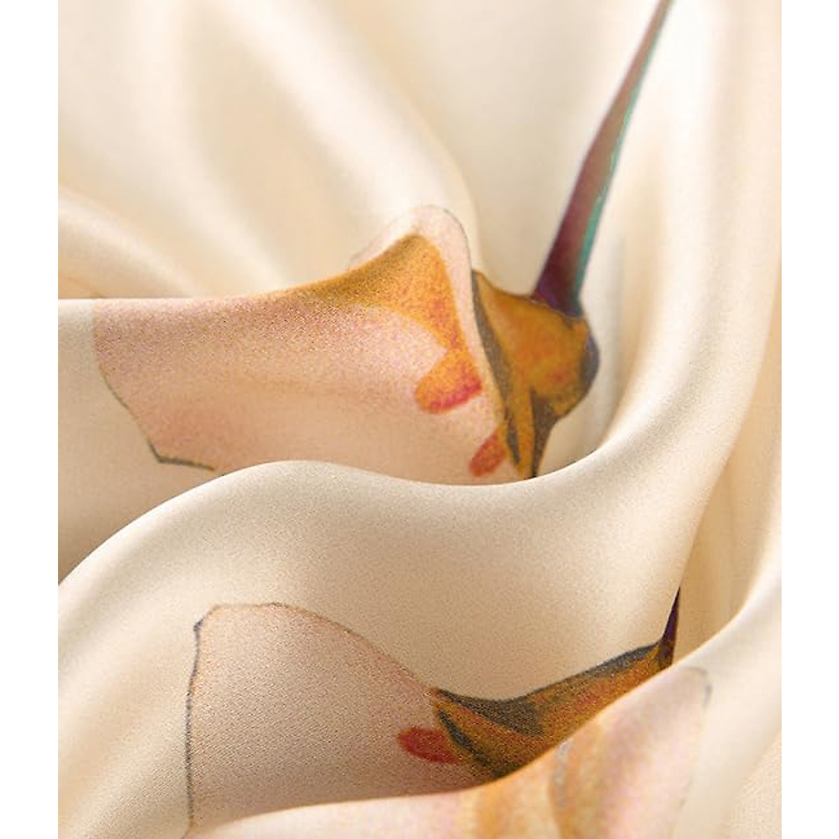 ANDANTINO 100% Mulberry Silk Long Scarf for Women Large Shawls for Headscarf and Neck- Oblong Hair Wraps with Gift Packed (Off-white Calla)