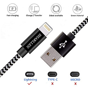 iPhone Charger Cable 3Pack 3FT MFi Certified Sharllen Nylon Braided iPhone Charging Cord Fast USB Charging Cell-Phone Lightning Wire Compatible iPhone 11/XS/Max/XR/X/8P/8/7/7P/6/iPad/iPod(Black-3FT)