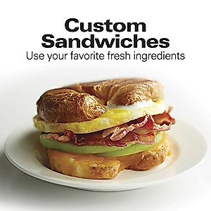 Hamilton Beach Breakfast Sandwich Maker, Black & Breakfast Sandwich Maker with Egg Cooker Ring, Customize Ingredients, Perfect for English Muffins, Croissants, Mini Waffles, Single, Silver