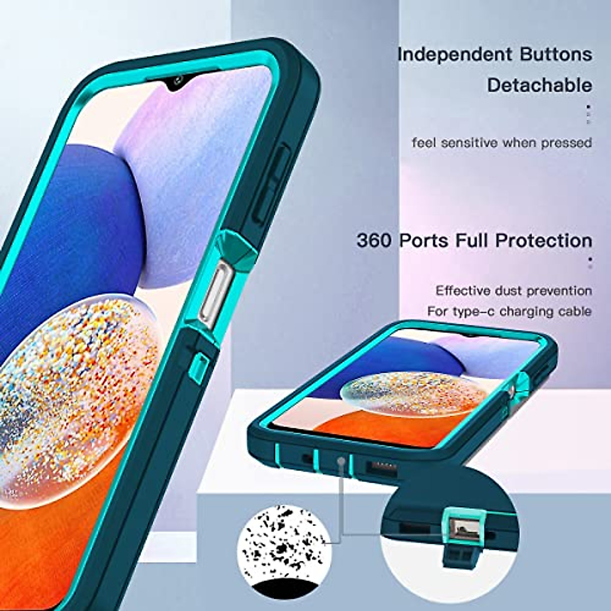 Hucasok for Galaxy A14 5G Case,Samsung Galaxy A14 5G Case with 2 Pack Screen Protector+2 Pack Camera Lens Protector Shockproof Rugged Full Body Protection Heavy Duty 3-Layer Durable Cover,Turquoise