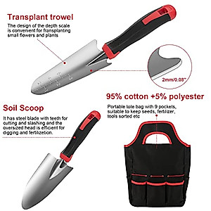 Gardening Tools, MOXILS 9 Pieces Stainless Steel Heavy Duty Gardening Tool Set, with Non-Slip Rubber Grip, Storage Tote Bag, Outdoor Hand Tools, Ideal Garden Tool Kit Gifts for Parents and Kids