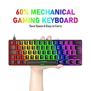 60% True Mechanical Gaming Keyboard Ultra-compact with 20 Rainbow Backlit Type C Wired Programmable 62 Keys Linear Red Switch Waterproof Non-Conflict and Gaming Mouse Pad  for PC/Laptop/PS5（Black)