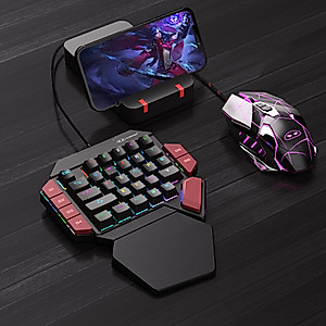 MageGee One Handed Professional Gaming Keyboard, RGB Backlit 35 Keys Mini Wired Mechanical Keyboard with Blue Switch for PC Gamer, Support 6 Macro Keys - Black/Red