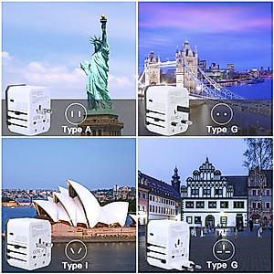 Universal Power Adapter, USB International Travel Adaptor All in One Worldwide Plug Fast Charger Outlet with 4 USB Ports AC Socket for US to AU UK Europe Over 224 Countries