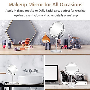 Cheftick Double Sided 1X & 10X Magnifying Makeup Mirror, Tabletop Magnified Vanity Mirror with 360 Degree Swivel for Bathroom or Bedroom, Transparent