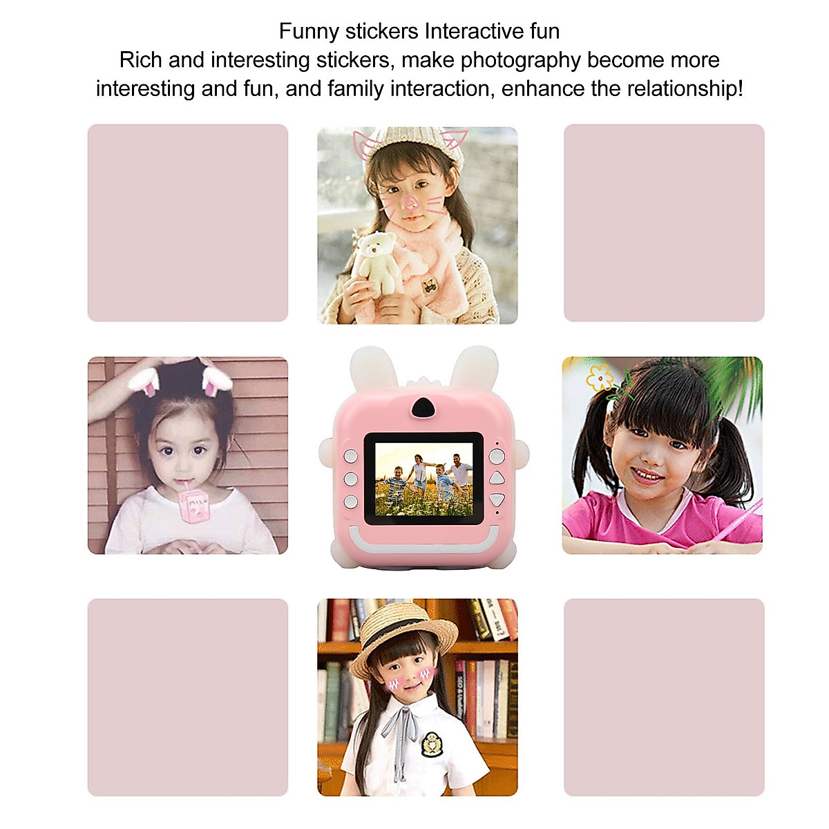 Kids Camera, Cartoon Smart KidsCamera, Portable Cute Print Kids Digital Selfie Camera Toys, Thermal Print Digital Mini Camera for 3 4 5 6 7 8 9 Year Old Girls and (Pink