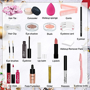 PHOEBE Makeup Advent Calendar Christmas Gifts Teenage Girls All-in-one Makeup Kit Surprise Gift Christmas Countdown Calendar Gifts Include Lip Gloss, Foundation, Concealer, Mascara, Eyebrow Pencil