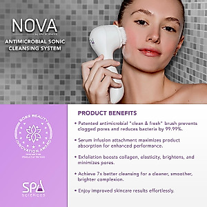 Spa Sciences - NOVA - Cleansing Brush with Bristles & Infusion System – Anti-Aging Facial Exfoliating, Waterproof, and USB Rechargeable