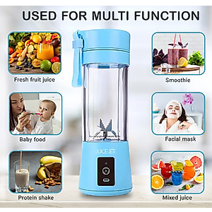Juice Jet, Portable Blender, Mixer, USB Rechargeble, Personal Blender, Handheld Blender, Travel, Gym, Home, Outdoor, Office (Blue)