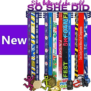 Miayork Medal Holder Display Hanger Rack She Believed she Could SO SHE DID Medal Hanger Display -Wall Mount Easy to Install Color Purple Gradient Patent Design Gymnastics Medal Holder for Girls