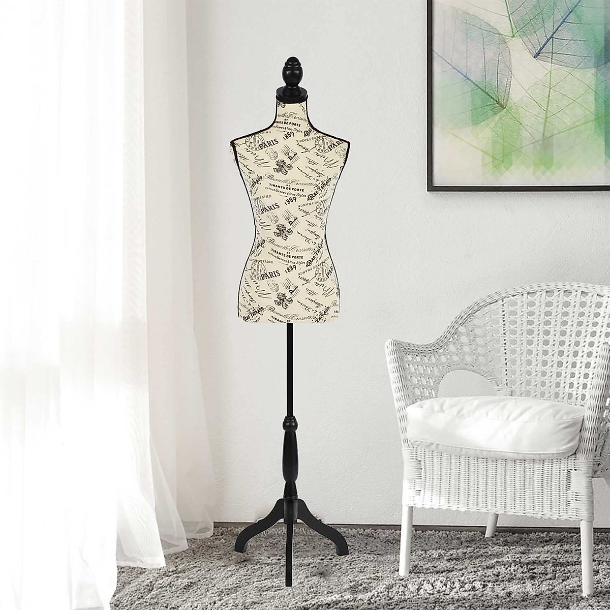 Female Body Model Torso 60-67Inch Height Adjustable, Woman Body Torso Clothing Display Manikin with Tripod Stand for Sewing Dress Jewelry Market Shop Display… (Printing)