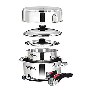 MAGMA Products, A10-362-IND 7 Piece Induction Cook-Top Gourmet Nesting Stainless Steel Cookware Set, Black