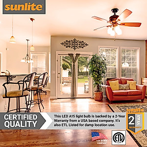 Sunlite 80334-SU LED A15 Light Bulb, 6 Watts (40W Equivalent), Intermediate Base (E17), 480 Lumens, Dimmable, Frosted Finish, ETL Listed, 1 Count, 3000K Warm White