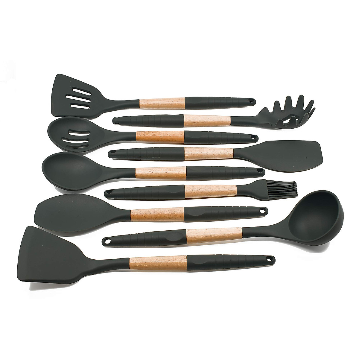 10PCS Kitchen Utensil Set for Non-stick Cookware Silicone Spatula Set with Holder Cooking Utensils for your Beautiful Kitchen (Grey)