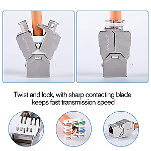 10 Pcs Cat7 Keystone Jack, Cat7 RJ45 FTP Tool-Less Type Zinc Alloy Module Shielded Keystone Jack Adapter 10 Gigabit Modular Jack