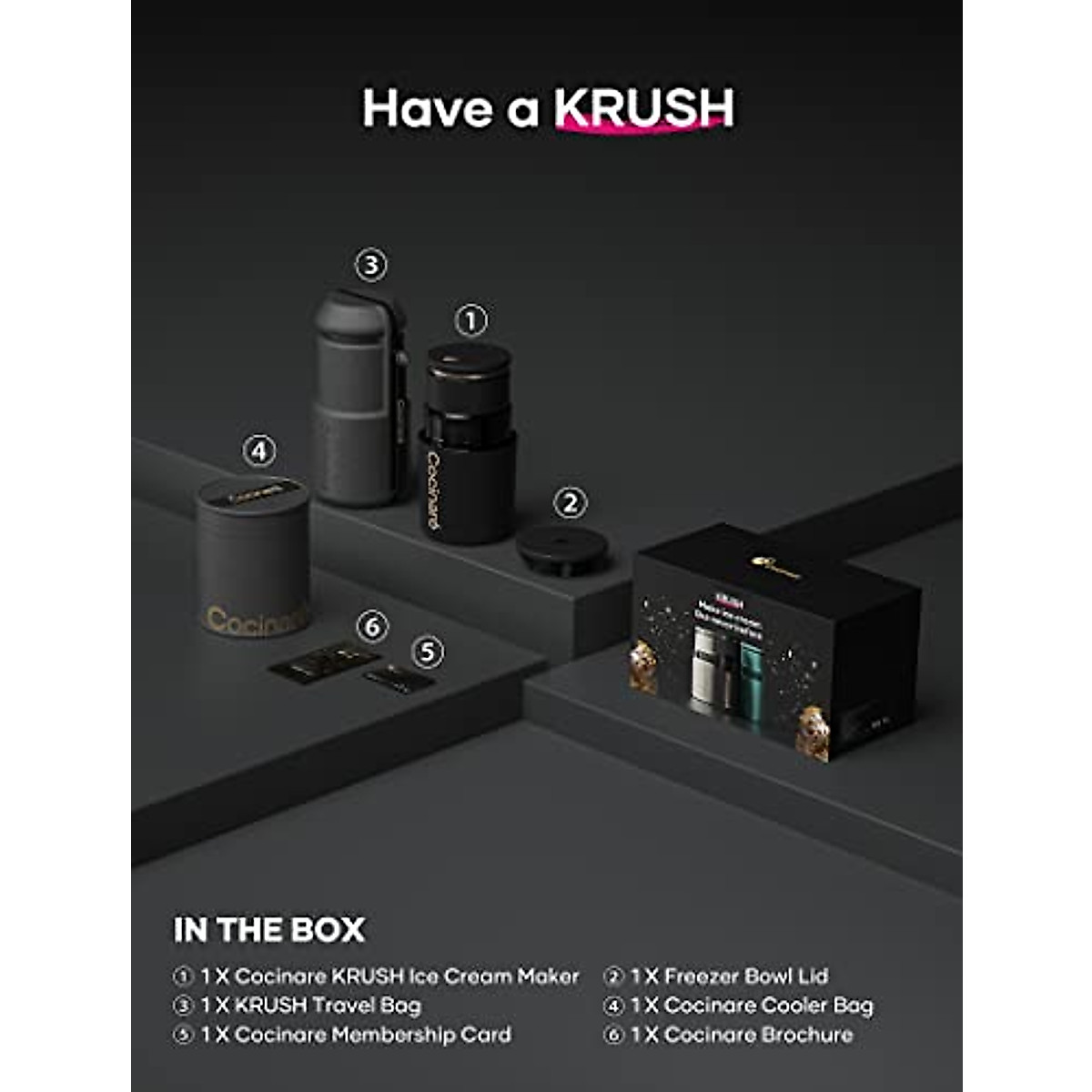 Cocinare KRUSH Ice Cream Maker, Wireless & Portable, Sorbet Gelato Maker, Frozen Yogurt Machine for Homemade & Outdoor, Grey