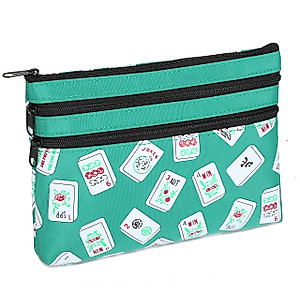 Mah Jongg Direct Green Color Tiles Pattern 3-Zipper Purse, holds 2023 card, easy to clean, designer style