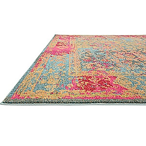 Unique Loom Medici Collection Floral Vibrant Colors Traditional Blue Area Rug (8' 0 x 11' 0)