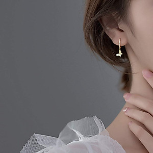 Cute Butterfly Small CZ Cartilage Hoop Earrings With Tiny Charm Dangle Drop for Women Girls S925 Sterling Silver Dainty Fashion Huggie Hoops Hypoallergenic Jewelry Gifts for Daughter Sister Bff (Gold)