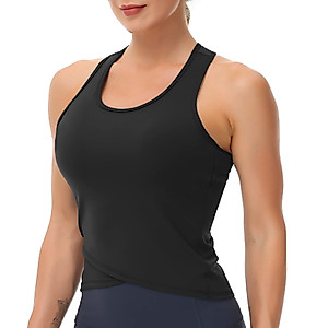 Women’s Racerback Workout Tank Tops with Built in Bra Sleeveless Running Yoga Shirts Slim Fit (X-Small, Black)