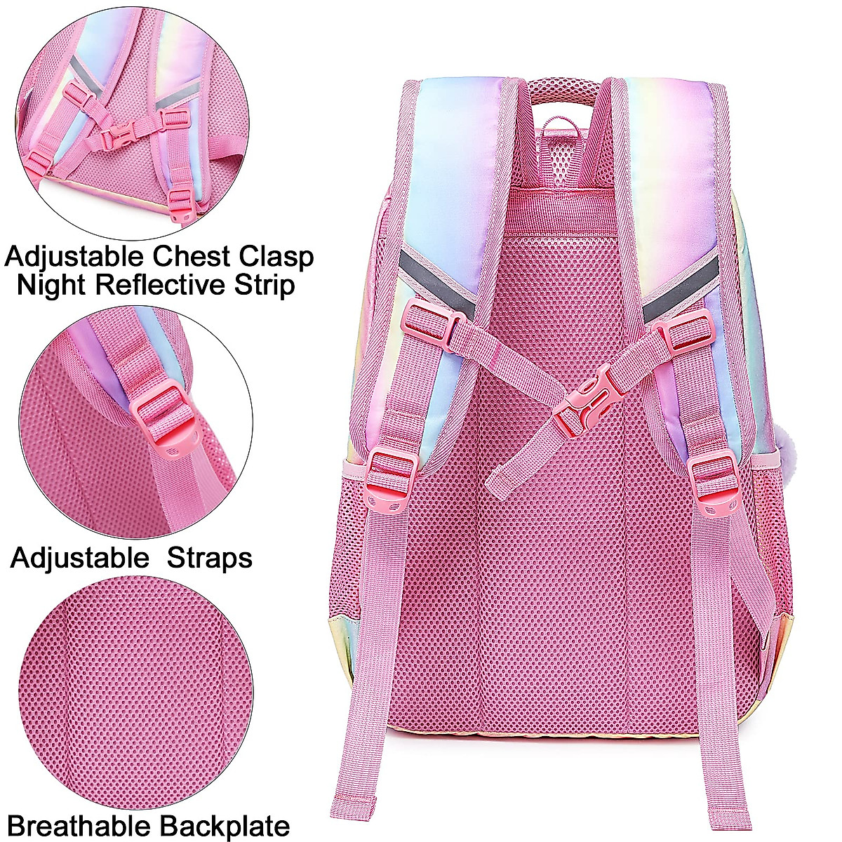 Meisohua Kids School Rainbow Glitter Backpack with Lunch Bag Girls Preschool Backpack 3 in 1 School Bag Set Daypack Bookbag (Bling Set)