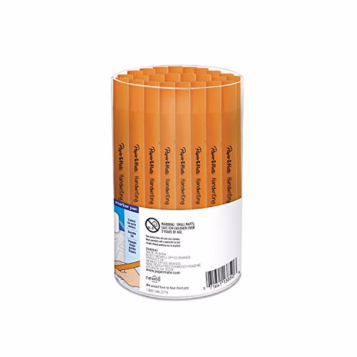 Paper Mate Handwriting Triangular Pens, Washable Black Ink, Orange Barrels, 24 Count (2021788)