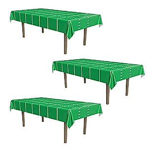 Beistle Game Day Football Tablecovers, 54” x 108”, 3 Pieces – Plastic Table Cloth, Football Party Decorations, Sports Themed Birthday Party Supplies, Football Decorations for Party