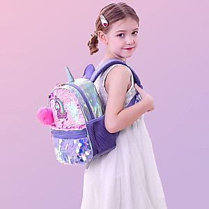 SUNVENO Girls Unicorn Backpacks Preschool Girls Bag Sequins School Bag Toddler Backpack Animal for Children 3-8 Yrs, 12* 10* 4.5", Pink