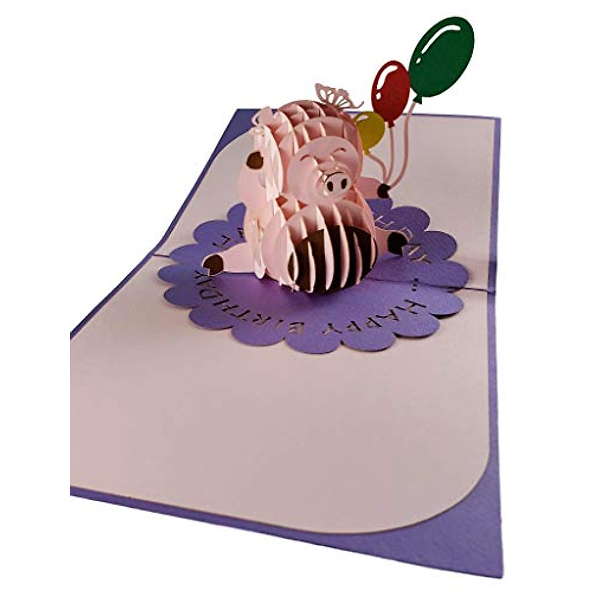 iGifts And Cards Cute Happy Pig Balloons Birthday 3D Pop Up Greeting Card - Awesome, Fun, Cool, Best Wishes, Unique, Funny, Celebration, Son, Daughter, Best Friend, BFF, Congratulations, Wow
