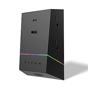 Titan 4-Outlet Surge Protector, LED Full Spectrum Color-Select, Outlet Extender, USB-A/USB-C, Compatible with Power Gaming PC, Laptop, Computer Setup, PS4, PS5, Xbox, Black, 50268