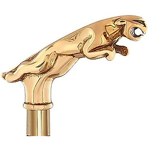 Victorian Style Jaguar Handle Walking Stick Cane Solid Brass Handle Wooden Black Stick Fordable