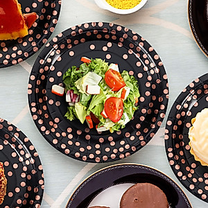 CENLBJ Black and Rose Gold Paper Plates- 100 Pack- 50 x 9 Dinner Plates & 50 x 6.5 Napkins, Black Paper Plates and Black Napkins Party Supplies for Birthdays and All Occasions
