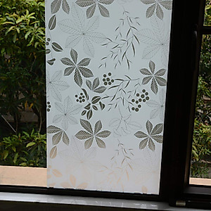 VSUDO 17.7" by 118.1" White Frosted Privacy Window Film, Removable White Background & Leaf Pattern Matte Window Film, Opaque Window Glass Covering, Static Cling Window Sticker for Home (14.53 Sq. Ft)