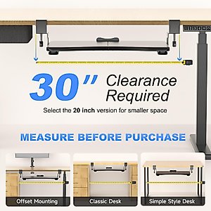 suptek Keyboard Tray Under Desk Pull Out with C Clamp Mount, Computer Keyboard & Mouse Tray, 25.6 (30 Including Clamps) x 11.8 inch Slide-Out Platform Computer Drawer for Typing, Black, DSF1