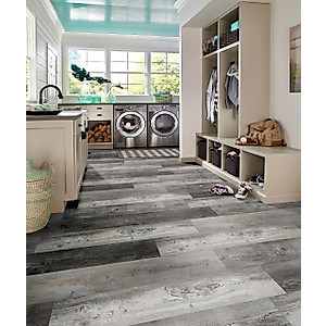 MSI McKenna 7 in. x 48 in. Luxury Vinyl Flooring, Rigid Core Planks, LVT Tile, Click Lock Floating Floor, Waterproof LVT, Wood Grain Finish, Digby Gray-Dark, 23.77 Square Feet